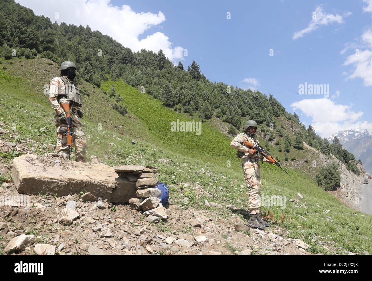 Indian Security Force soldiers stands guard at Baltal in Sonmarg, ahead ...