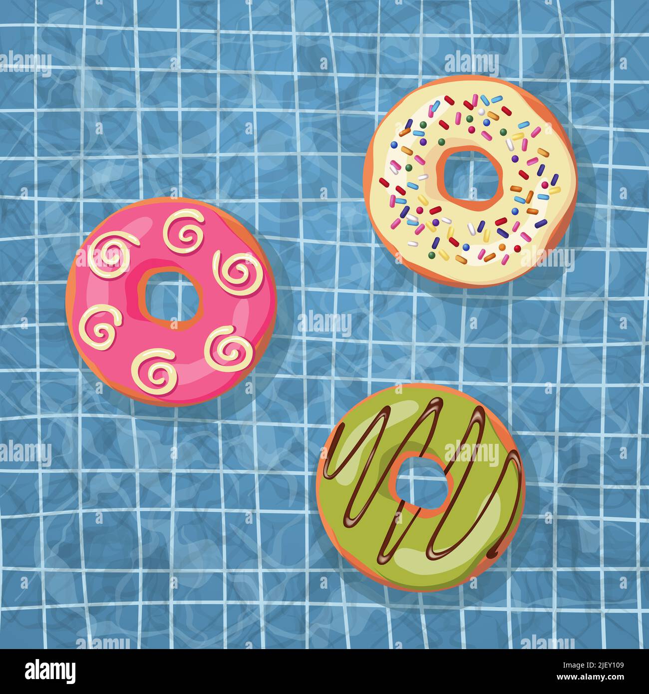 Donut lifebuoys floating in a hand drawn vector swimming pool Stock ...
