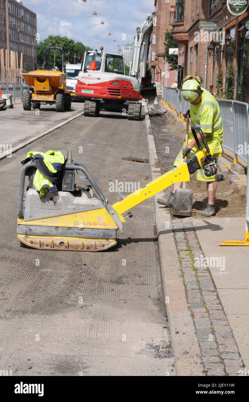 Copenhagen /Denmark/28 June 2022/Road construction work in process in ...