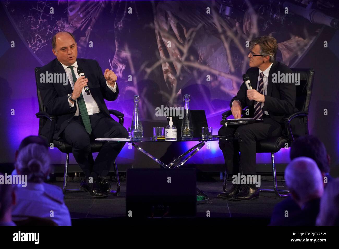 Defence Secretary Ben Wallace (left) speaks to Robert Peston at the ...