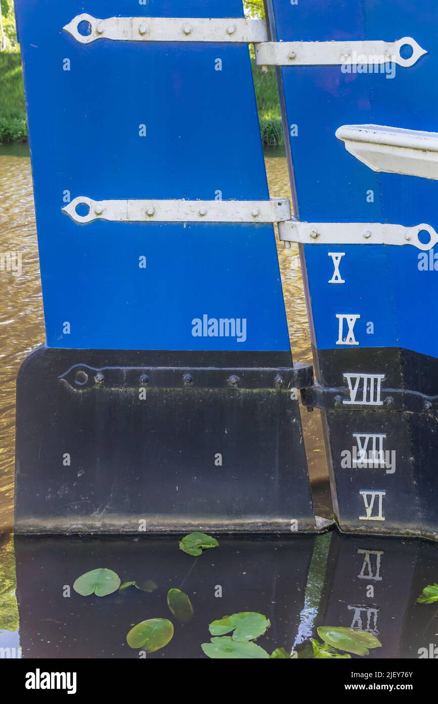 Ruther of a historic ship in the canal of Haren, Germany Stock Photo ...