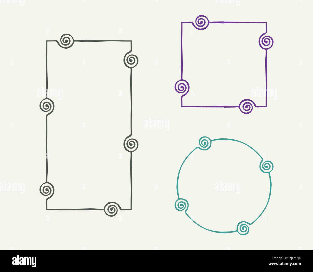 Frame outline set. Hand drawn decorative doodle ink stroke borders ...