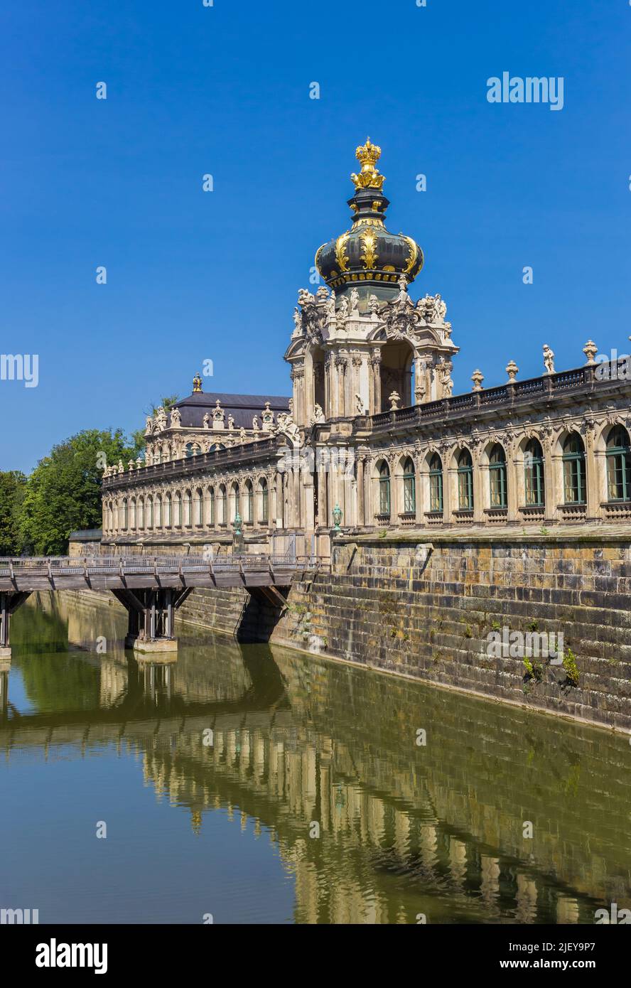 Historic golden crown at the Kronentor gate in Dresden, Germany Stock ...