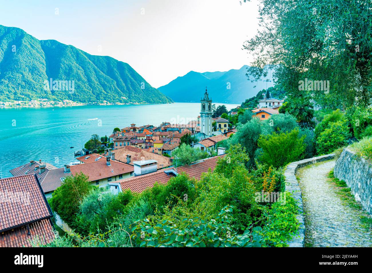 The town of Colonno, on Lake Como, and a section of the Greenway ...