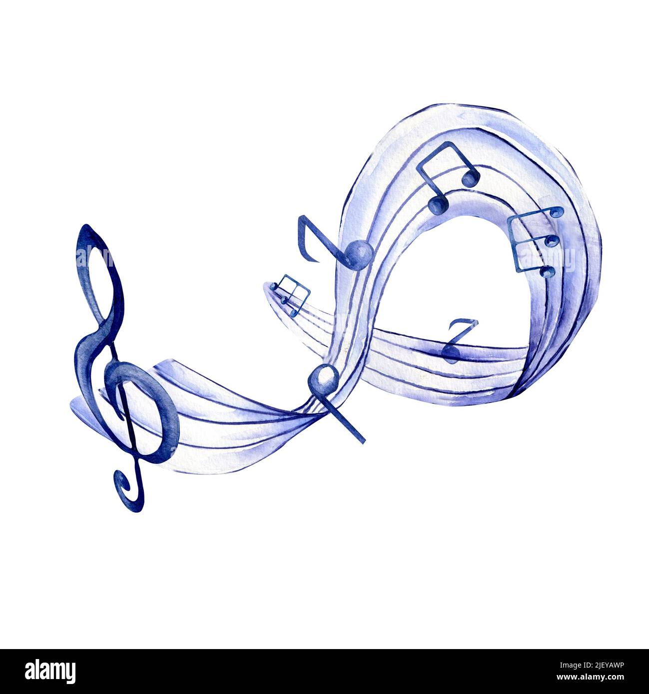 Set of treble clef and musical notes watercolor illustration on white ...