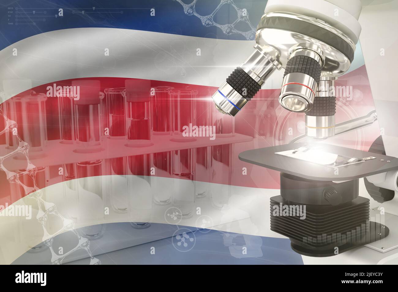 Costa Rica science development digital background - microscope on flag ...