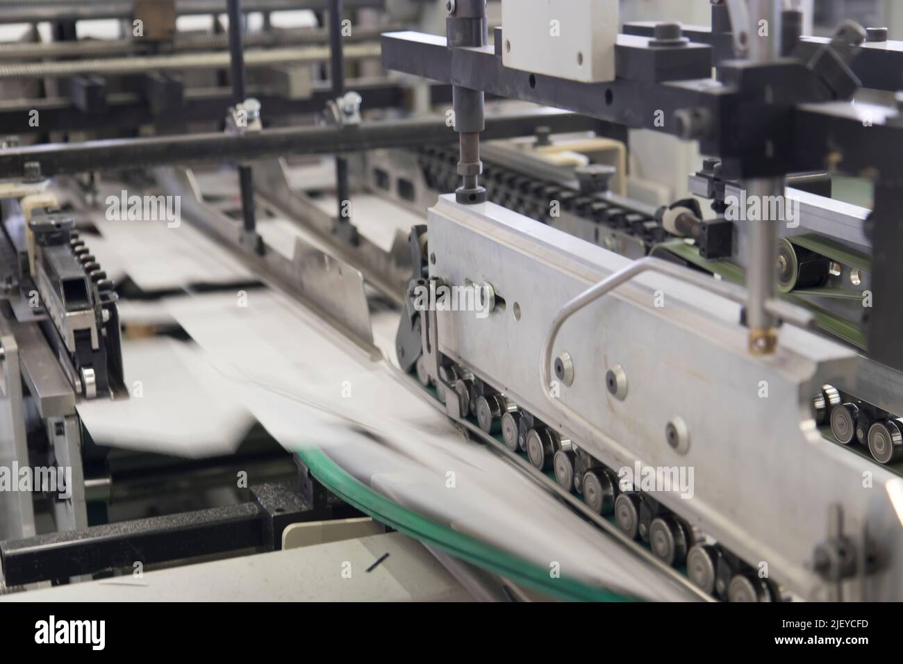 Close up detail of industrial machinery at work in a production line ...