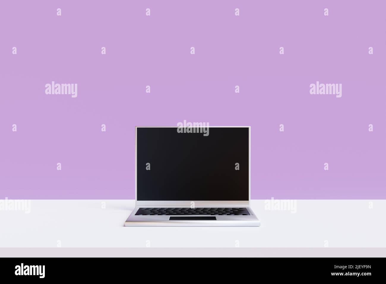 Front view school desk with laptop on pink background. 3d render Stock ...