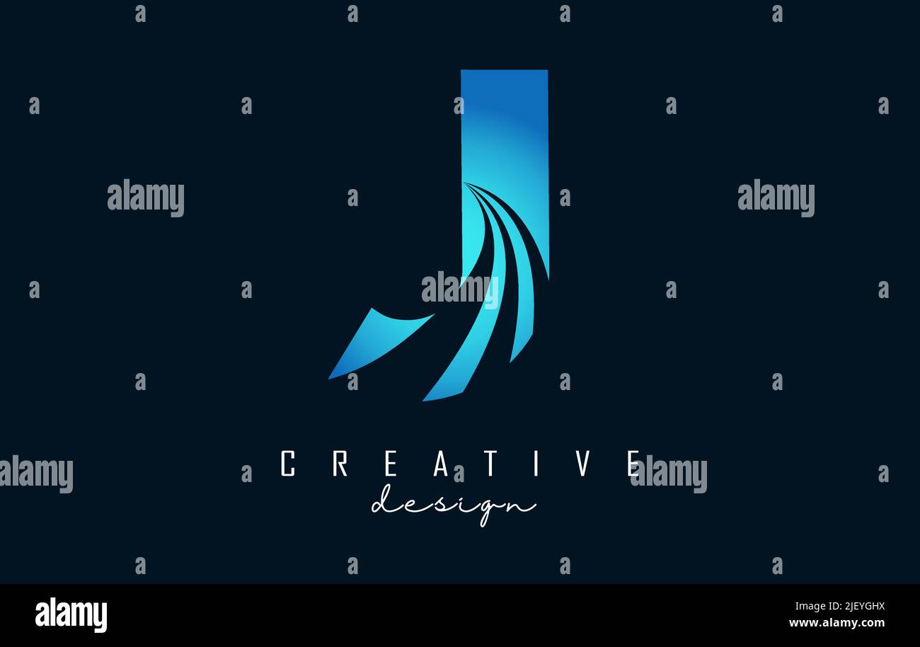 Creative letter J logo with leading lines and road concept design ...