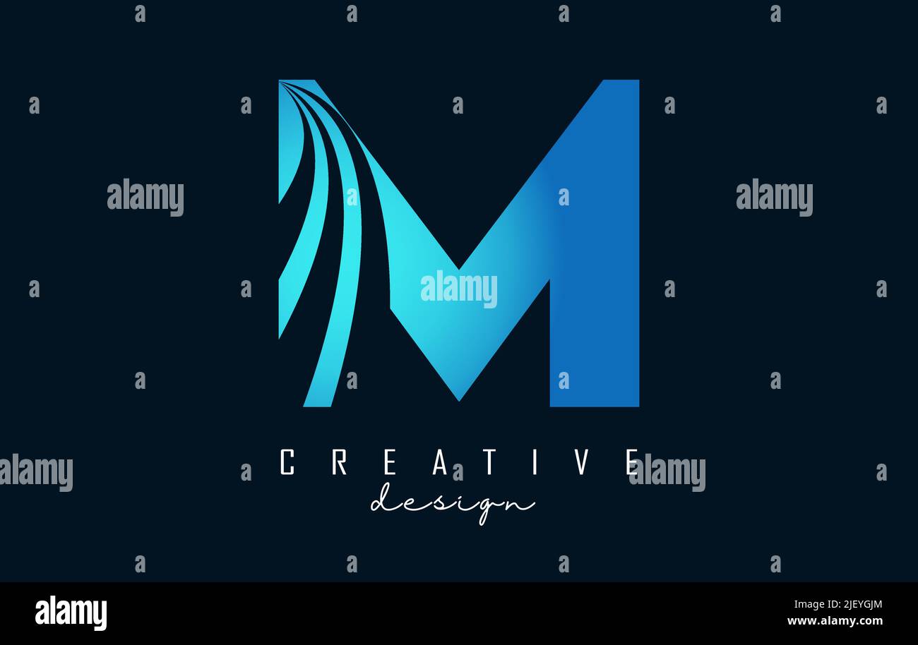 Creative letter M logo with leading lines and road concept design ...