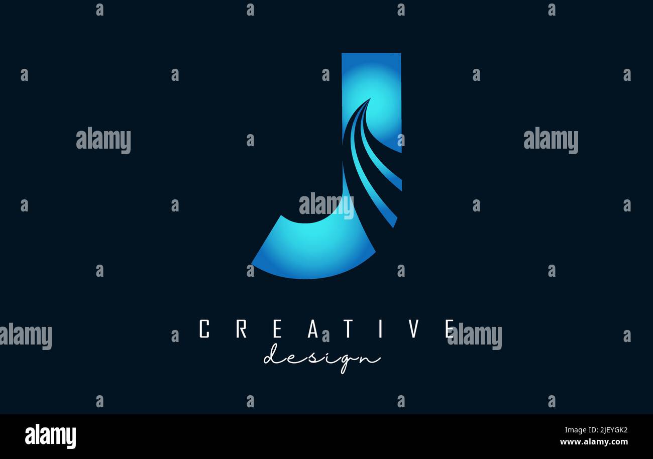 Creative letter J logo with leading lines and road concept design ...