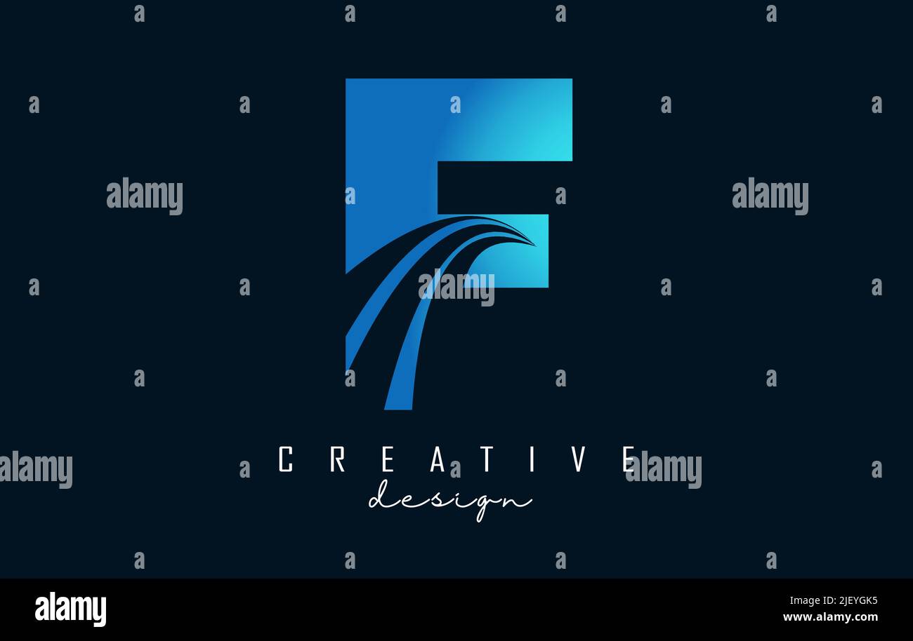 Creative letter F logo with leading lines and road concept design ...