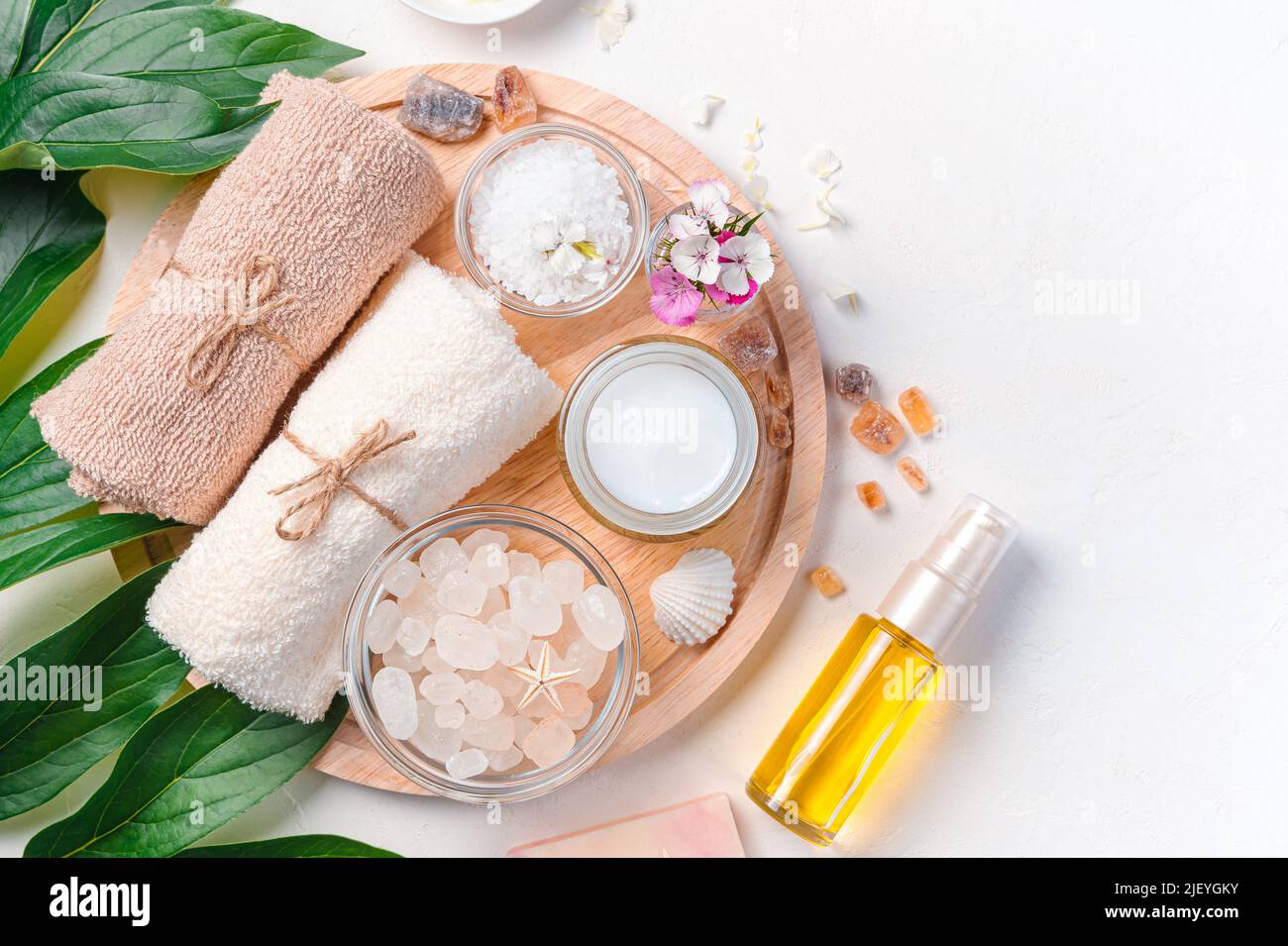 Spa salon with women's cosmetics on a white background top view Stock ...