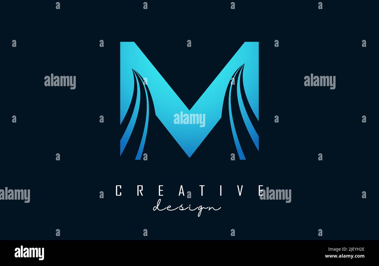 Creative letter M logo with leading lines and road concept design ...