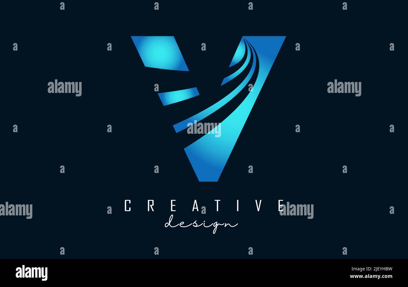 Creative letter V logo with leading lines and road concept design ...