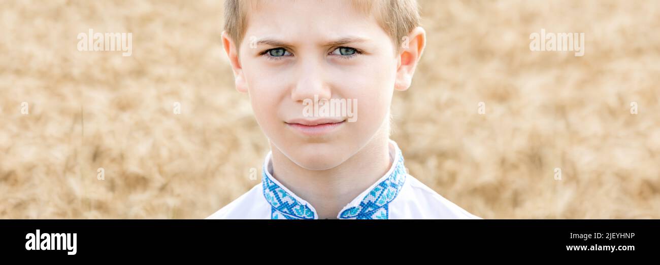 Banner with portrait of child in traditional embroidered Ukrainian ...