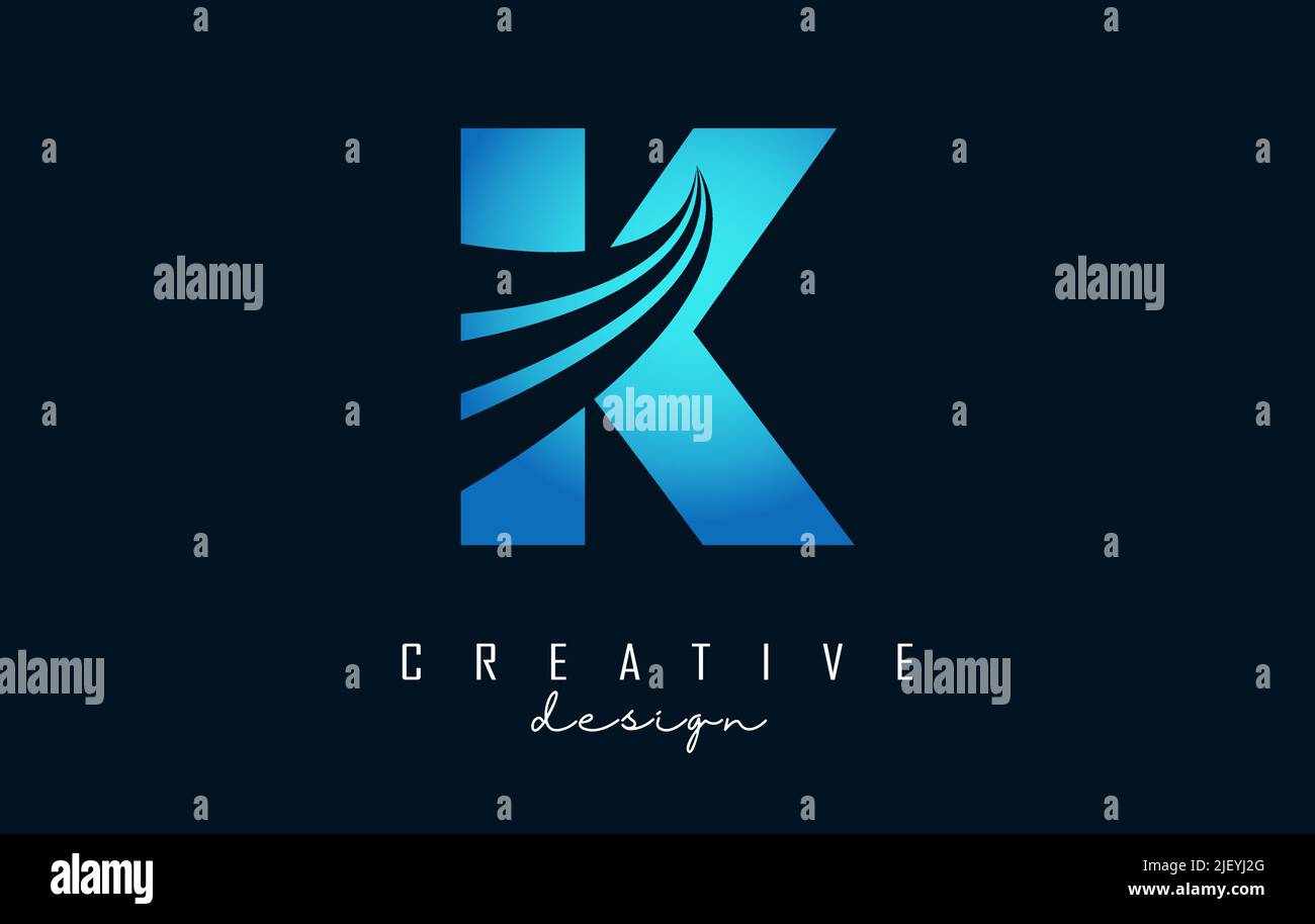 Creative letter K logo with leading lines and road concept design ...