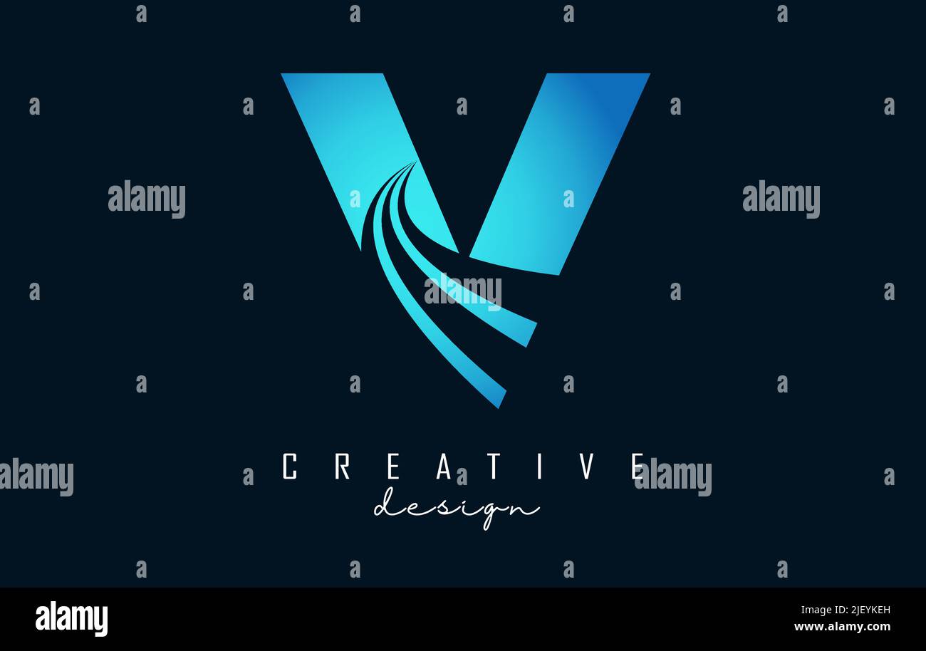 Creative letter V logo with leading lines and road concept design ...