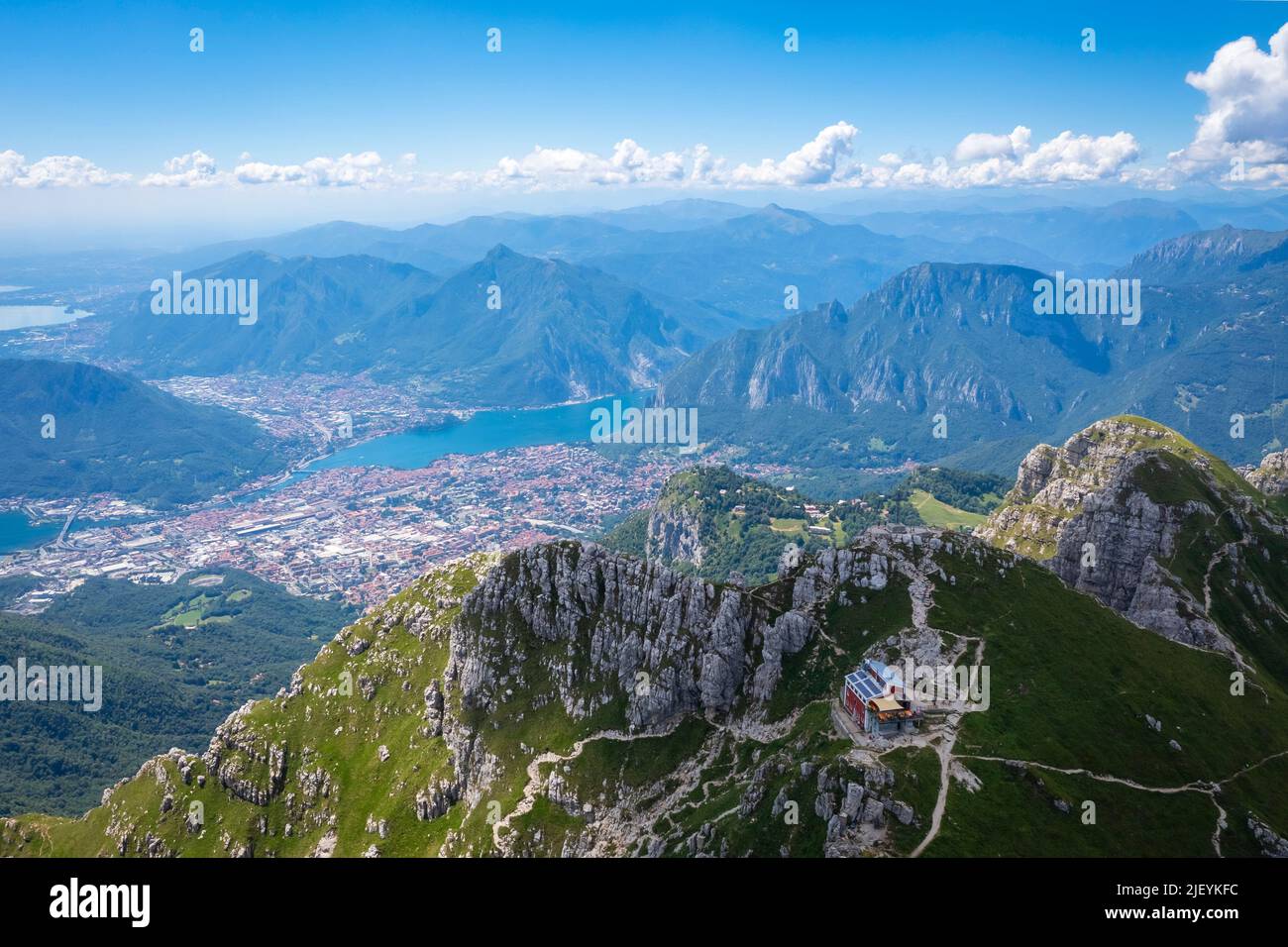 Aerial view of the top of Monte Resegone and Rifugio Azzoni. Lecco ...