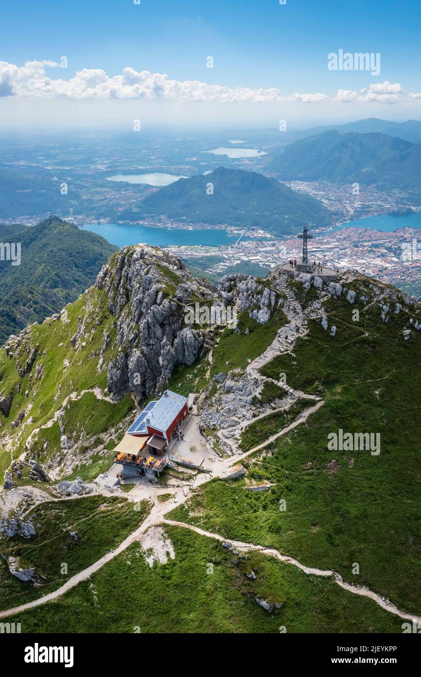 Aerial view of the top of Monte Resegone and Rifugio Azzoni. Lecco ...