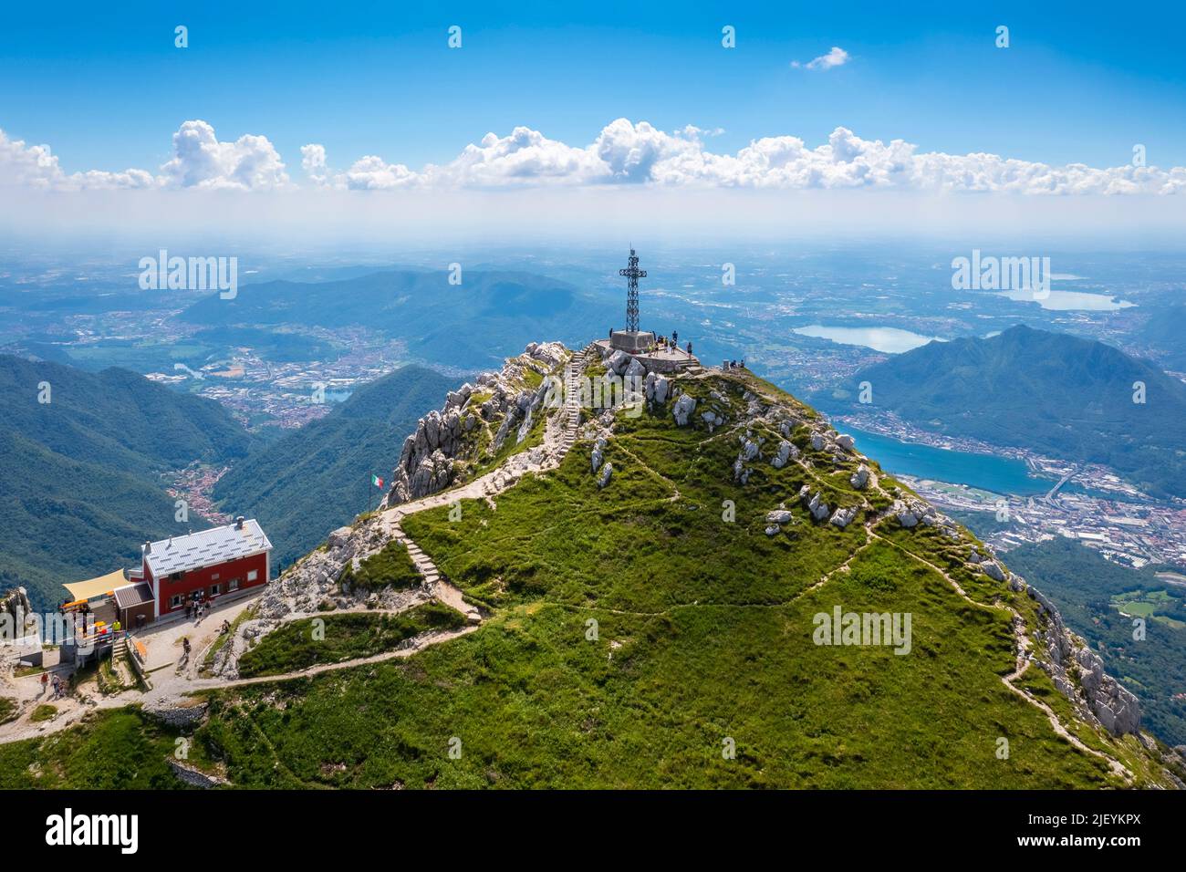 Aerial view of the top of Monte Resegone and Rifugio Azzoni. Lecco ...