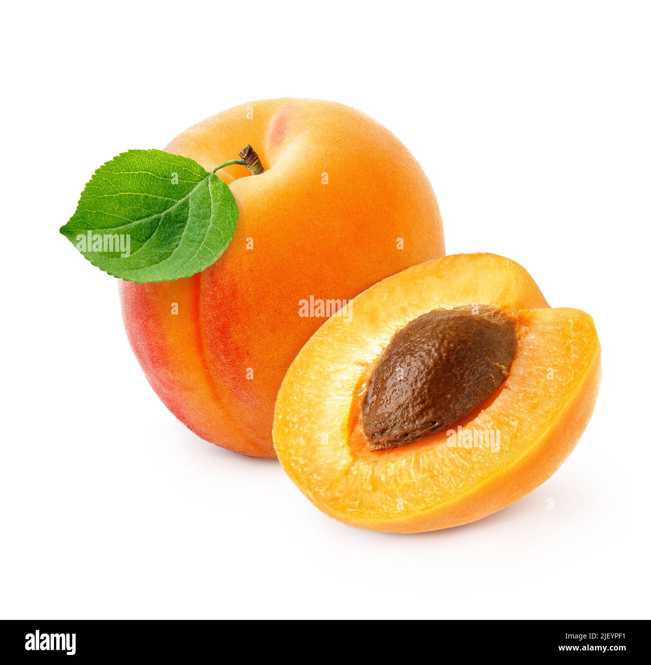 Apricot fruit with half of apricot and apricot kernel isolated on white ...