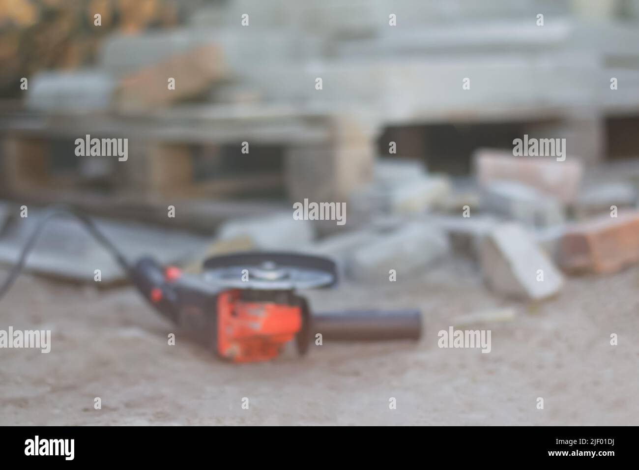 Defocus angle grinder. Tool for construction industry. Copy space ...