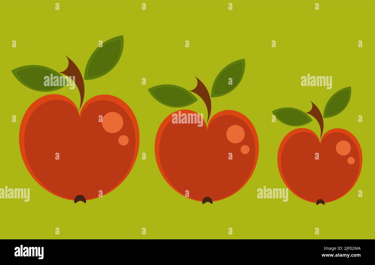 Three red apples in various sizes - vintage background Stock Vector ...