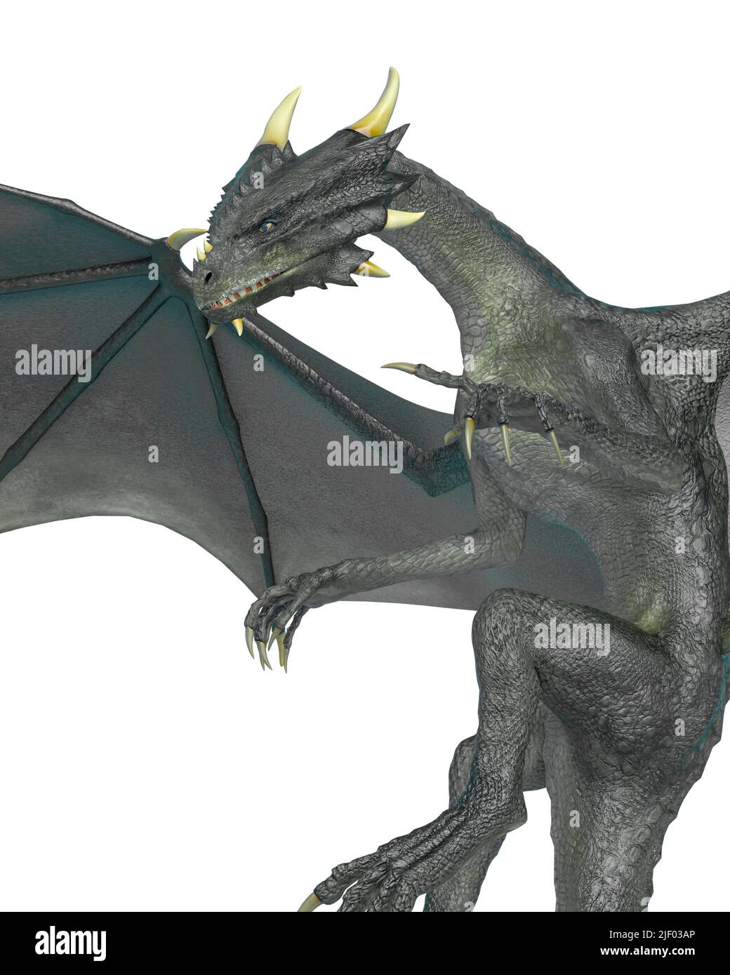 dragon floating close up. This green monster in clipping path is very ...