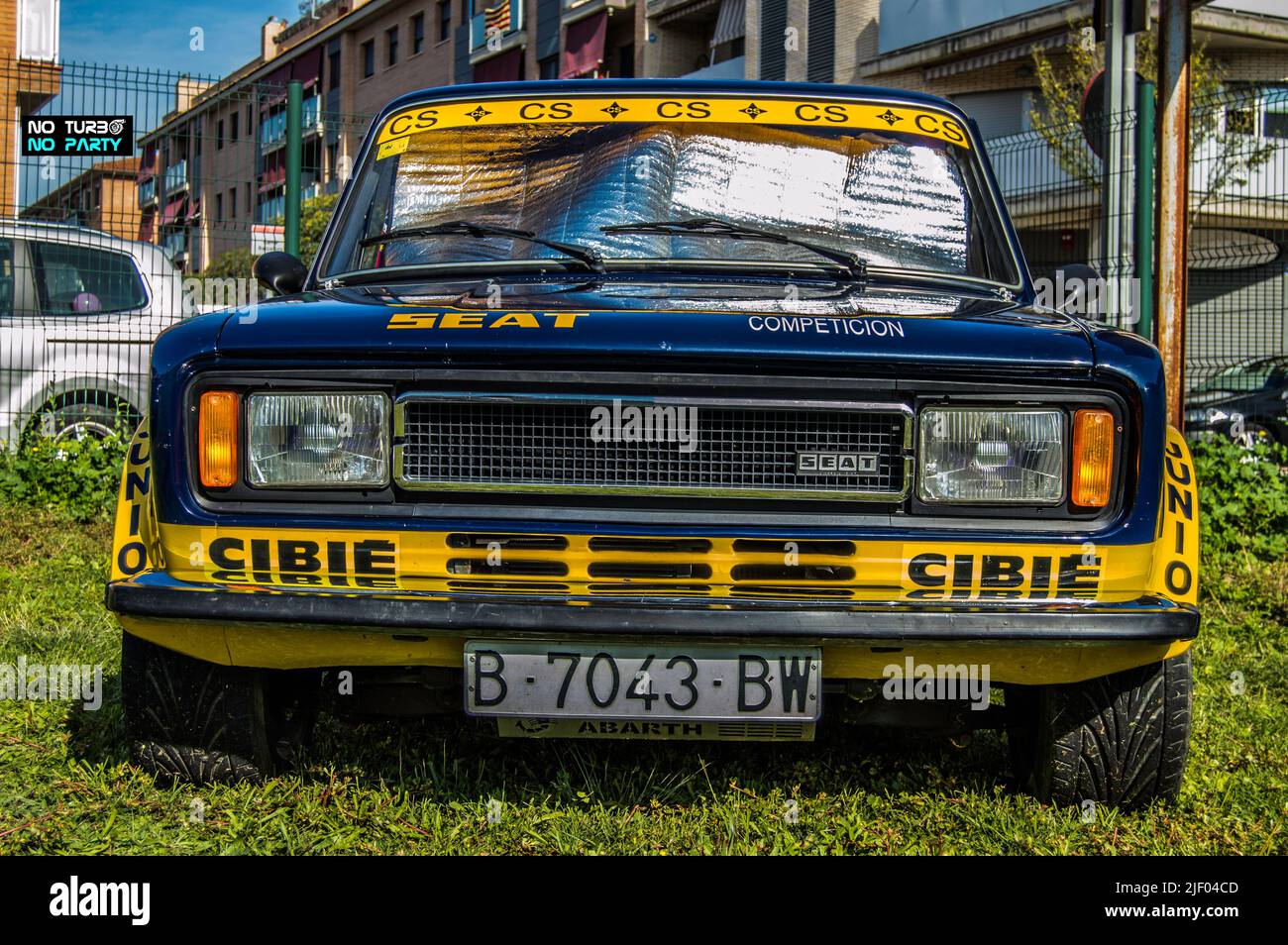 spanish rally sports car in the street. Seat 124 Stock Photo - Alamy