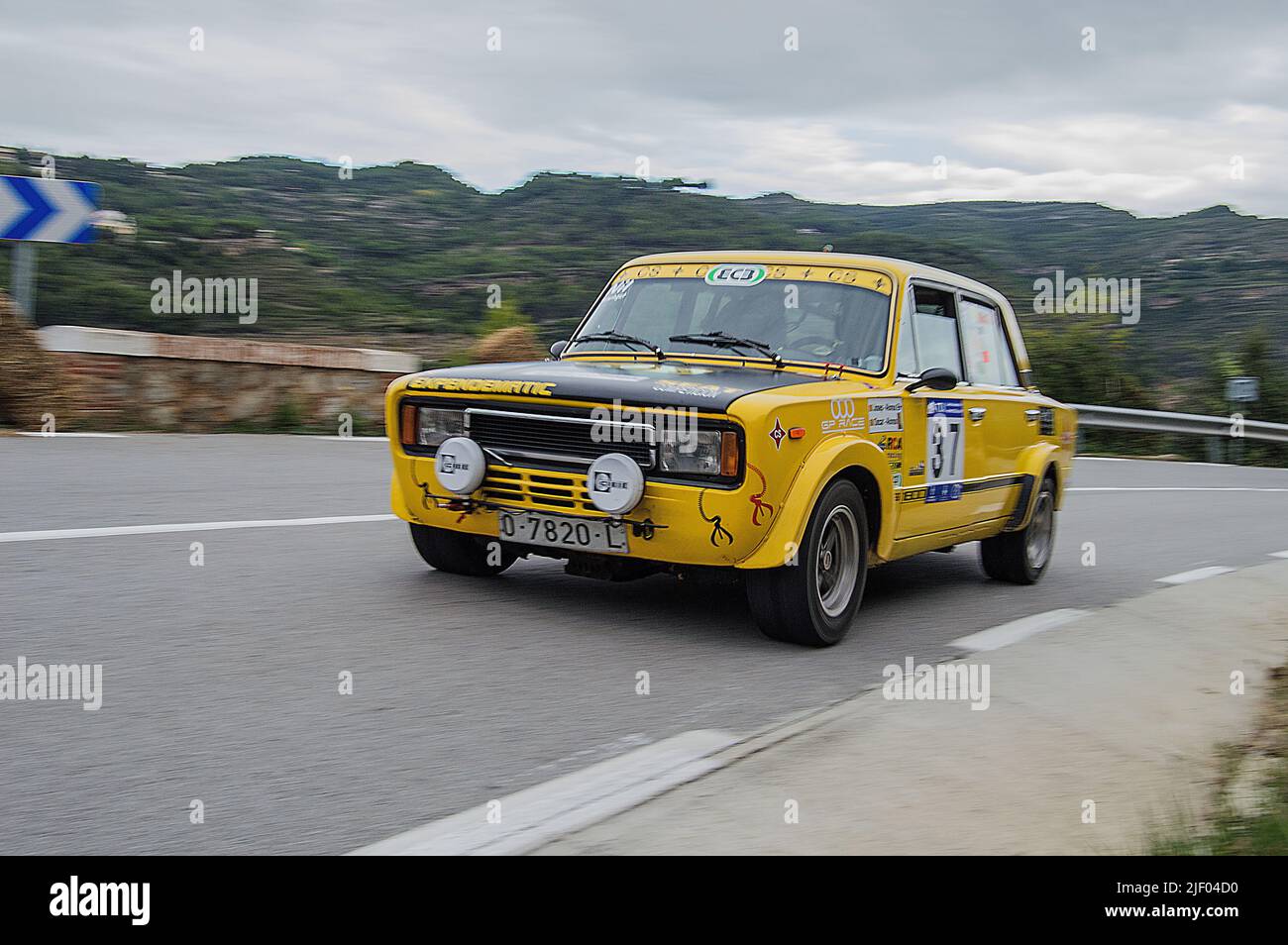 spanish car in the asphalt rally carshing engine. Seat Especial 1800 ...