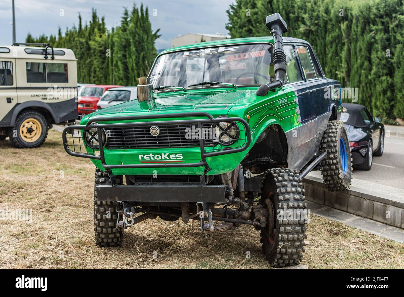spanish rally sports car in the street. Seat 124 Stock Photo - Alamy