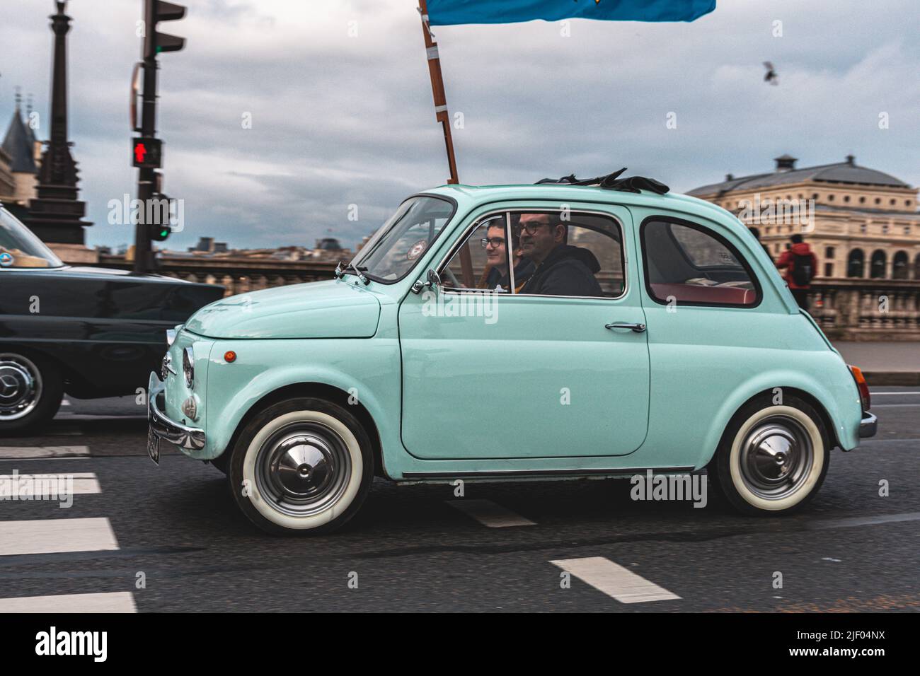 Classic little italian car in the street. Seat 500 Stock Photo - Alamy