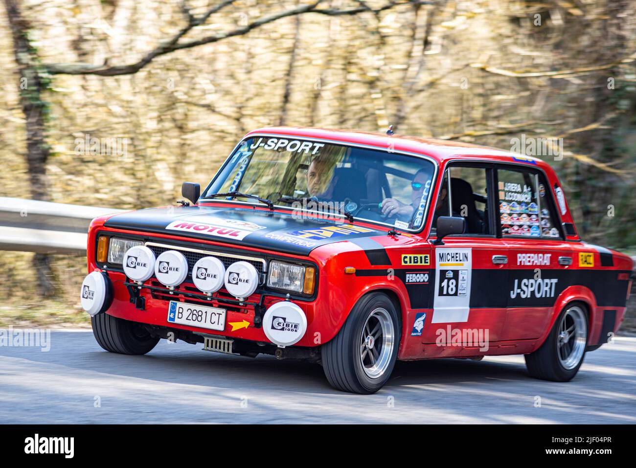 spanish red car in the asphalt rally. Seat 124 FL 80 1800 Stock Photo ...