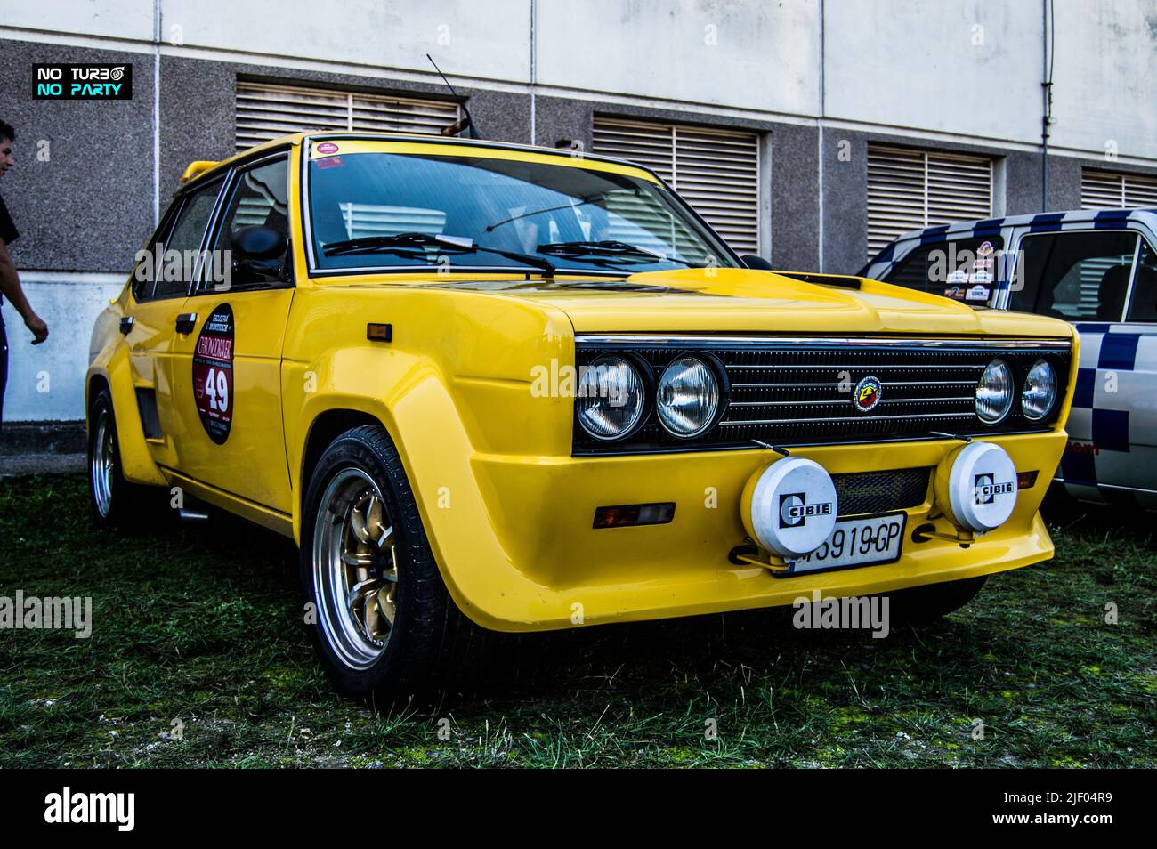 Classic spanish yellow rally sport car. Seat 131 Abarth replica Stock ...