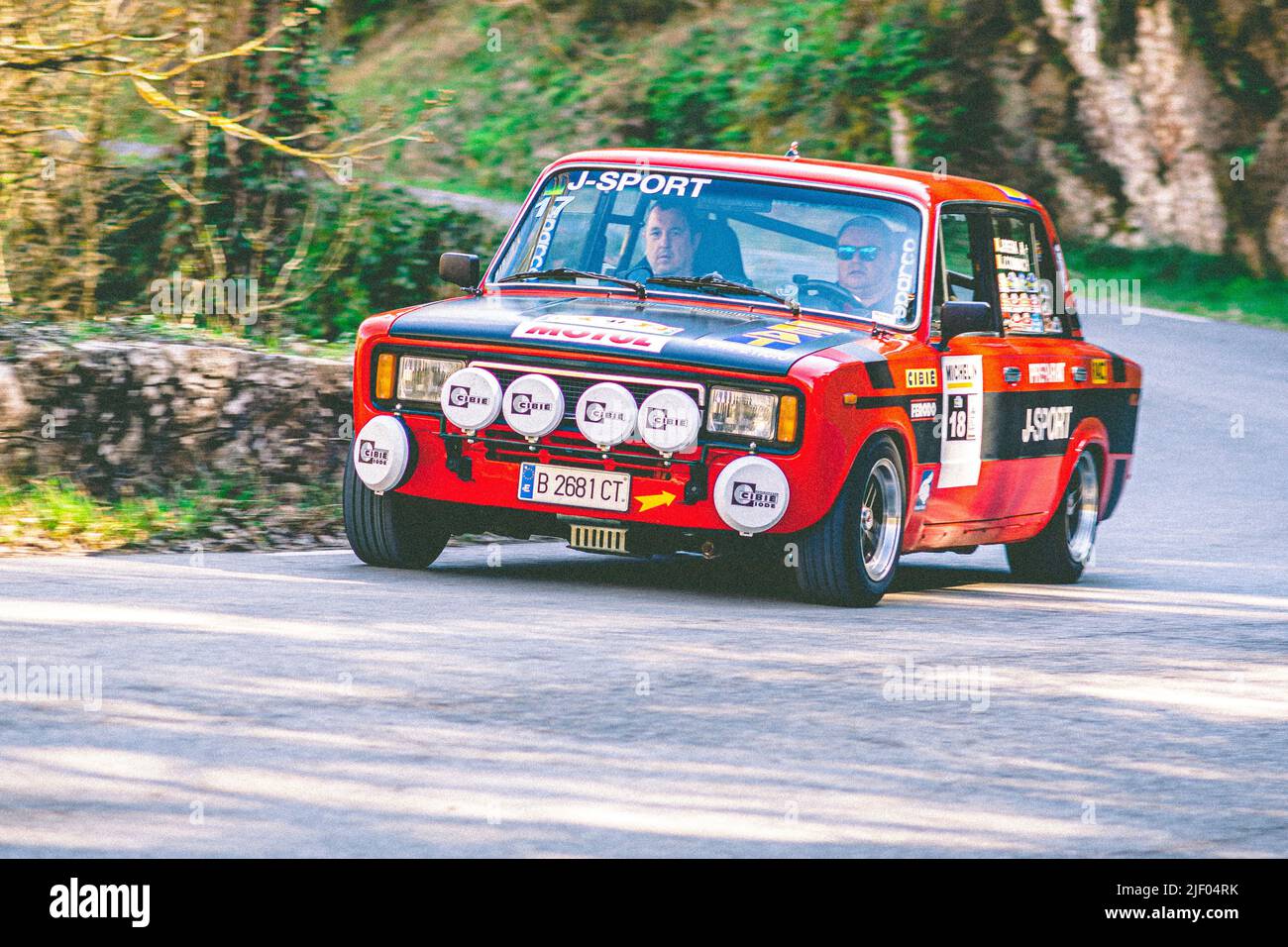 spanish red car in the asphalt rally. Seat 124 FL 80 1800 Stock Photo ...