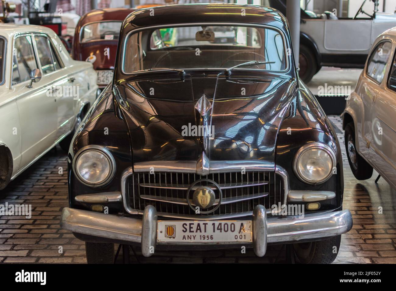 Classic spanish car black color exposed in the museum. Seat 1400 Stock ...