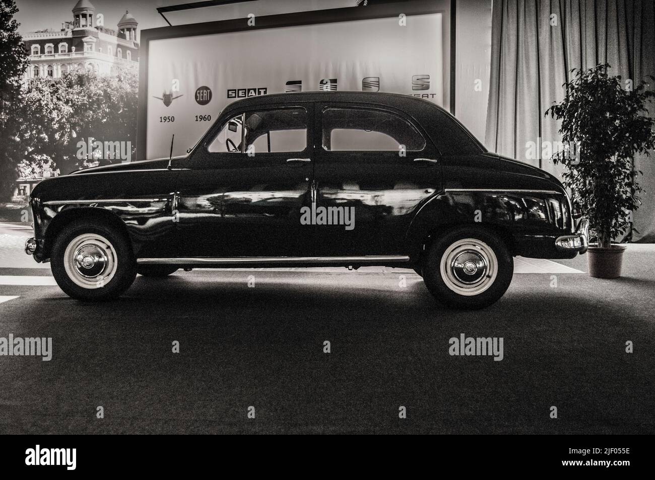 Classic spanish car black color exposed in the museum. Seat 1400 Stock ...