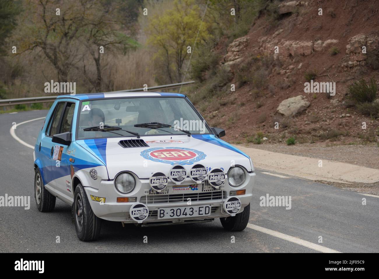 Classic spanish car in the asphalt rally. Seat Ritmo Stock Photo - Alamy