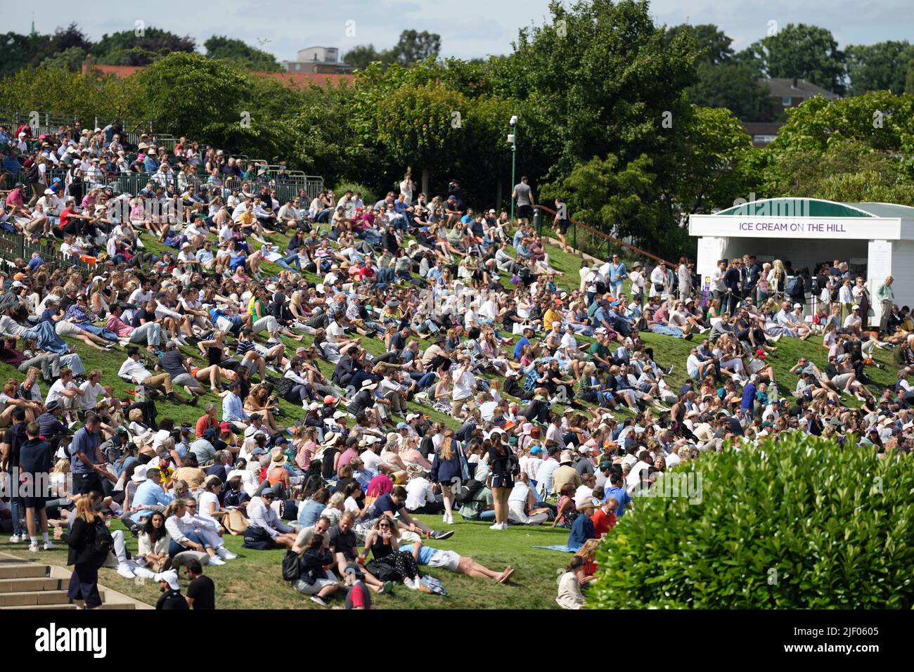 Spectators on the Hill on day two of the 2022 Wimbledon Championships ...