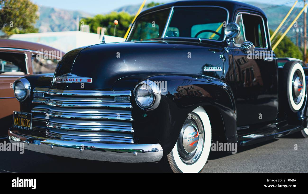 A black Chevy pickup truck in a classic car show in Santa Paula ...