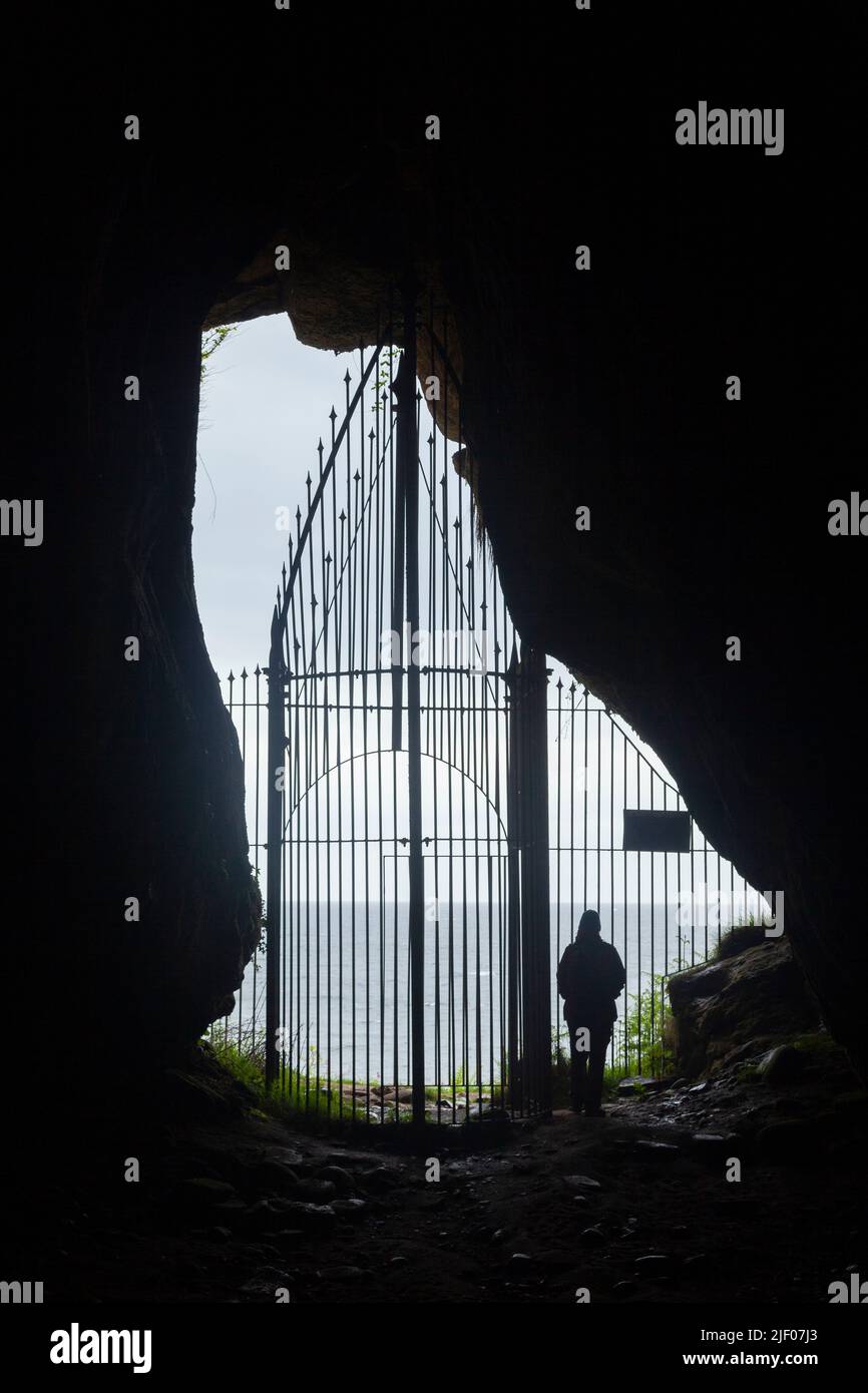 Looking out from inside the Kings Cave on the Isle of Arran, Scotland ...