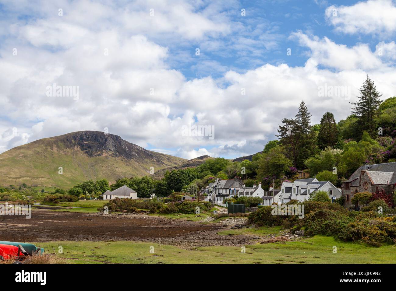 The bay at Lochranza looking towards the hill Torr Nead, Isle of Arran ...
