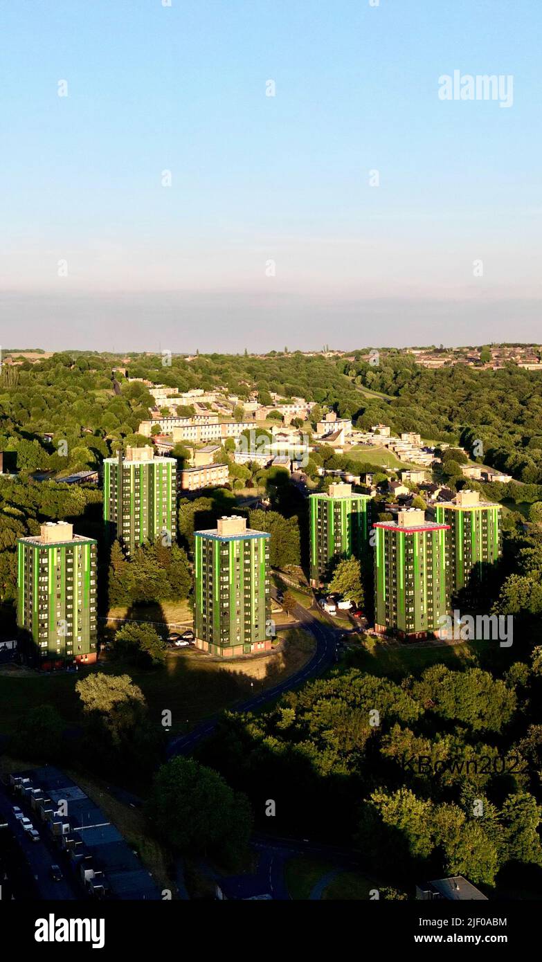 A vertical shot of a beautiful view of green buildings in Gleadless ...