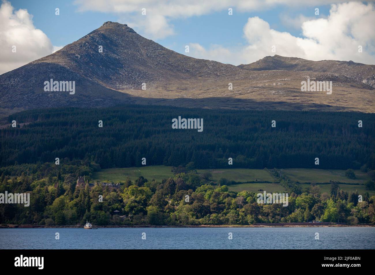The corbett Goatfell on the Isle of Arran seen from the ferry leaving ...