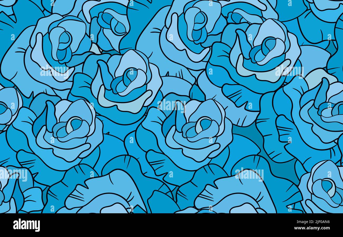 Spring colorful vector illustration with blue roses. Cartoon style ...