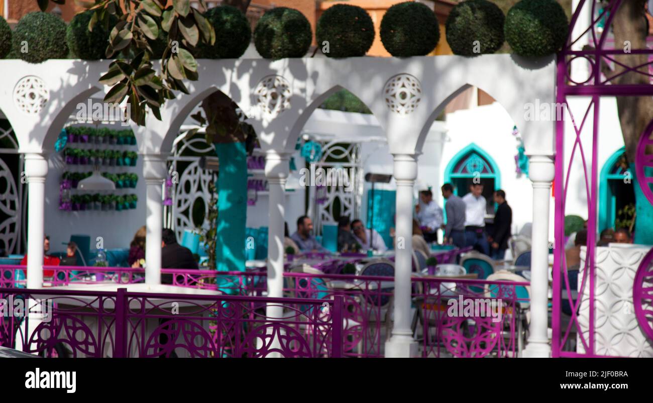 A outdoor cafe with white ornamental arches in Maadi, Cairo, Egypt ...