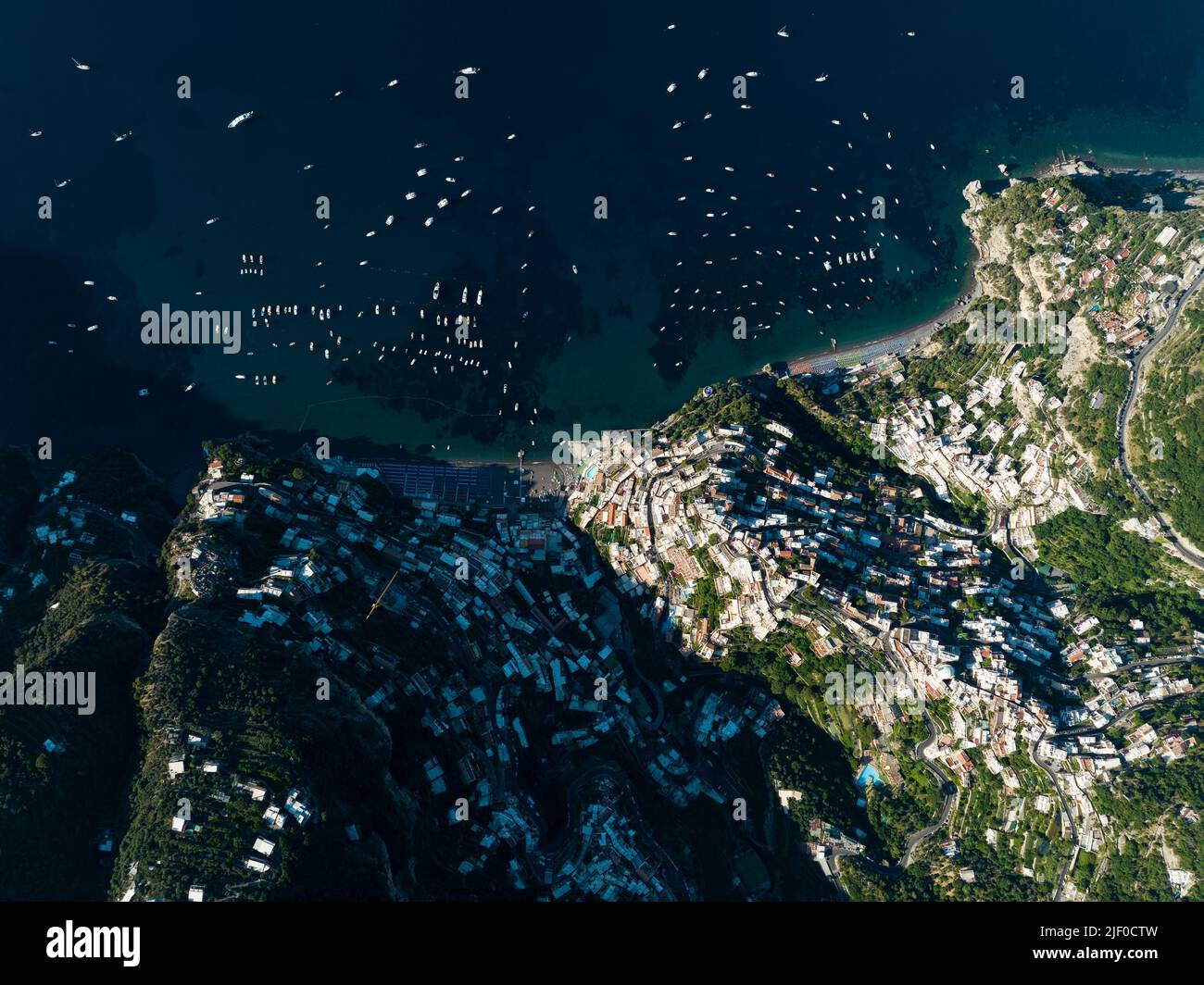 View from above, stunning aerial view of the village of Positano ...