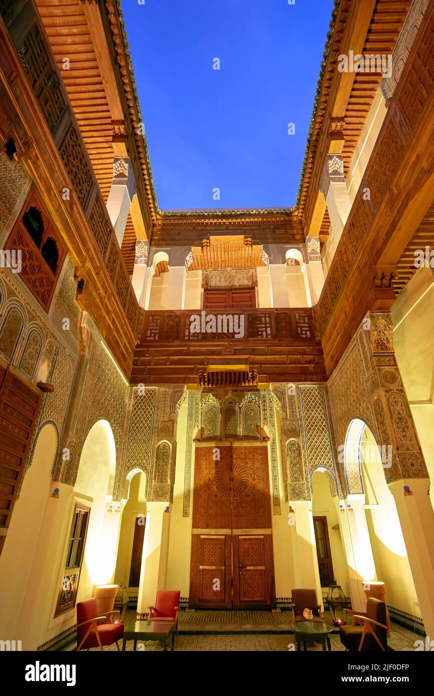 Morocco Fez. The interior of a luxury Riad Hotel Stock Photo - Alamy