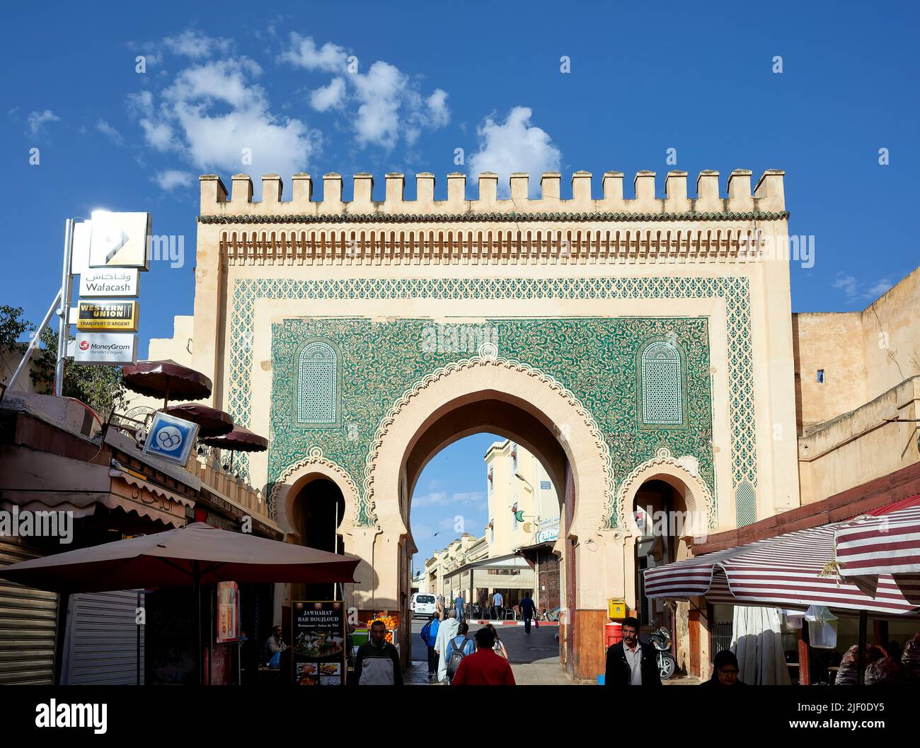 Morocco Fez. Bab Bou Jeloud, the blue gate to Medina Stock Photo - Alamy